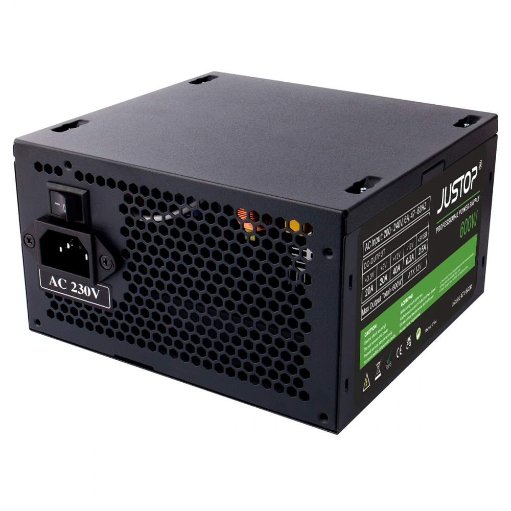 JUSTOP 600W PSU Black ATX Power Supply With 120mm Fan - DigiDirect